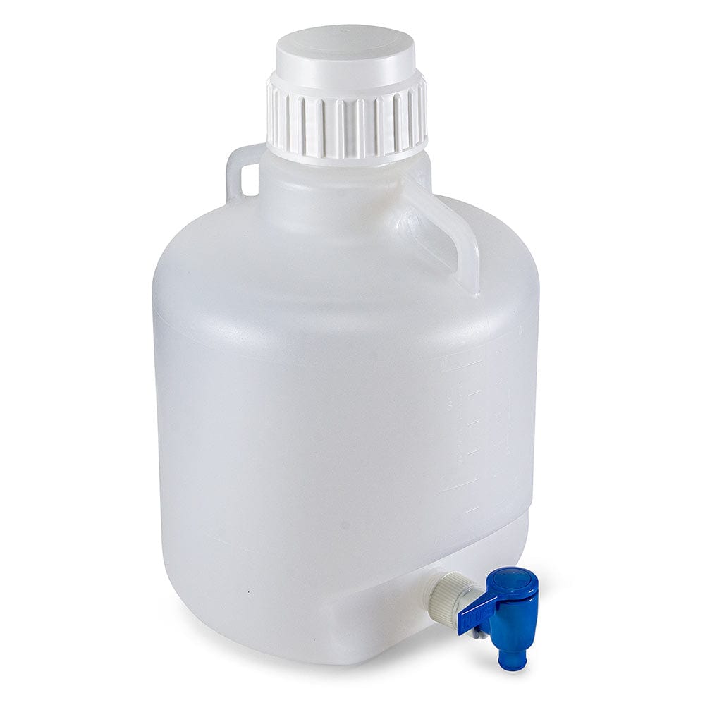 Carboy, Round with Spigot and Handles, HDPE, White PP Screwcap, 10 Lit – AmScope