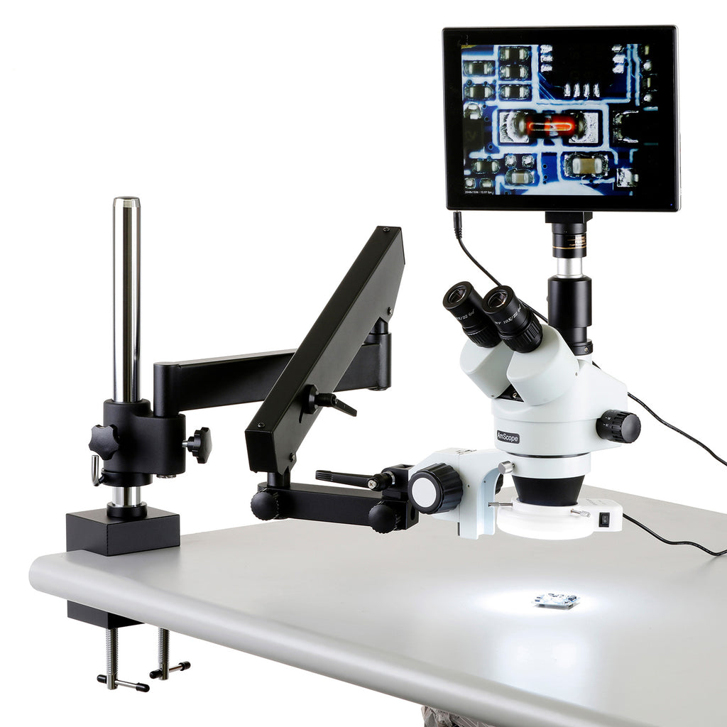 AmScope Articulating Stand with Post Clamp and 84mm diameter Focusing