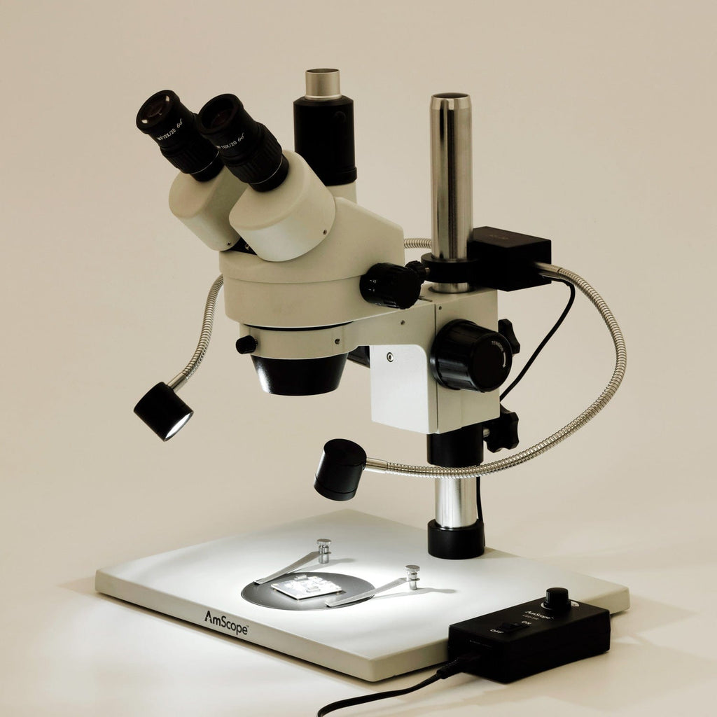 AmScope 8W LED Pillar Clamp Dual Gooseneck Illuminator for Stereo Micr