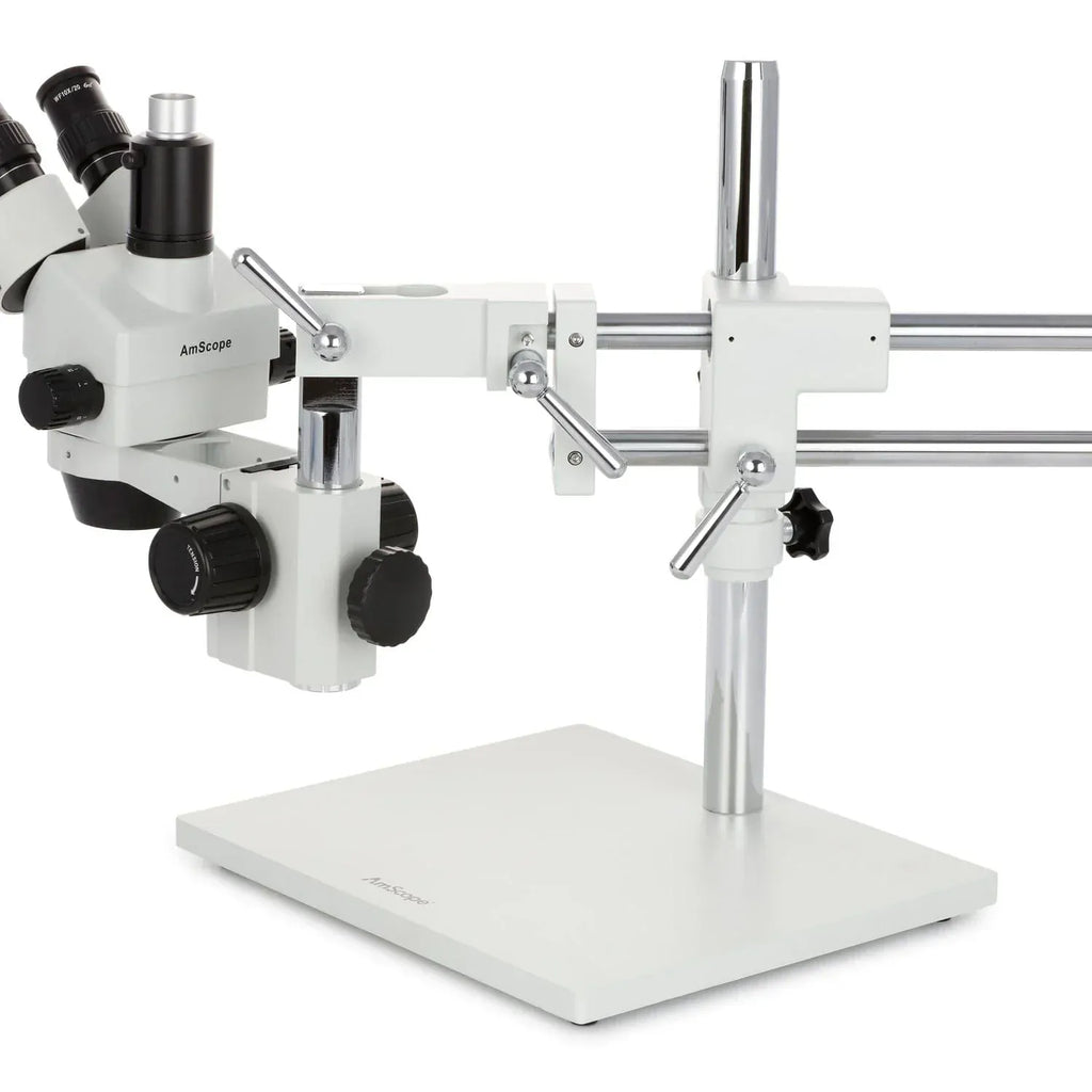 AmScope SM-4 Series 7X-45X Zoom Stereo Microscope on Double Arm Boom S