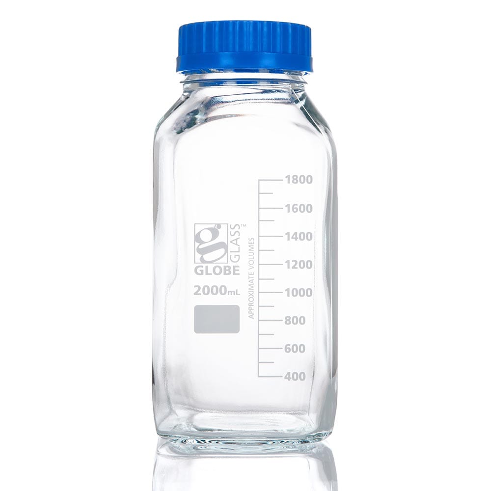 Bottle, Square Media, Wide Mouth, Globe Glass, 2000mL, GL80 Screw Cap ...