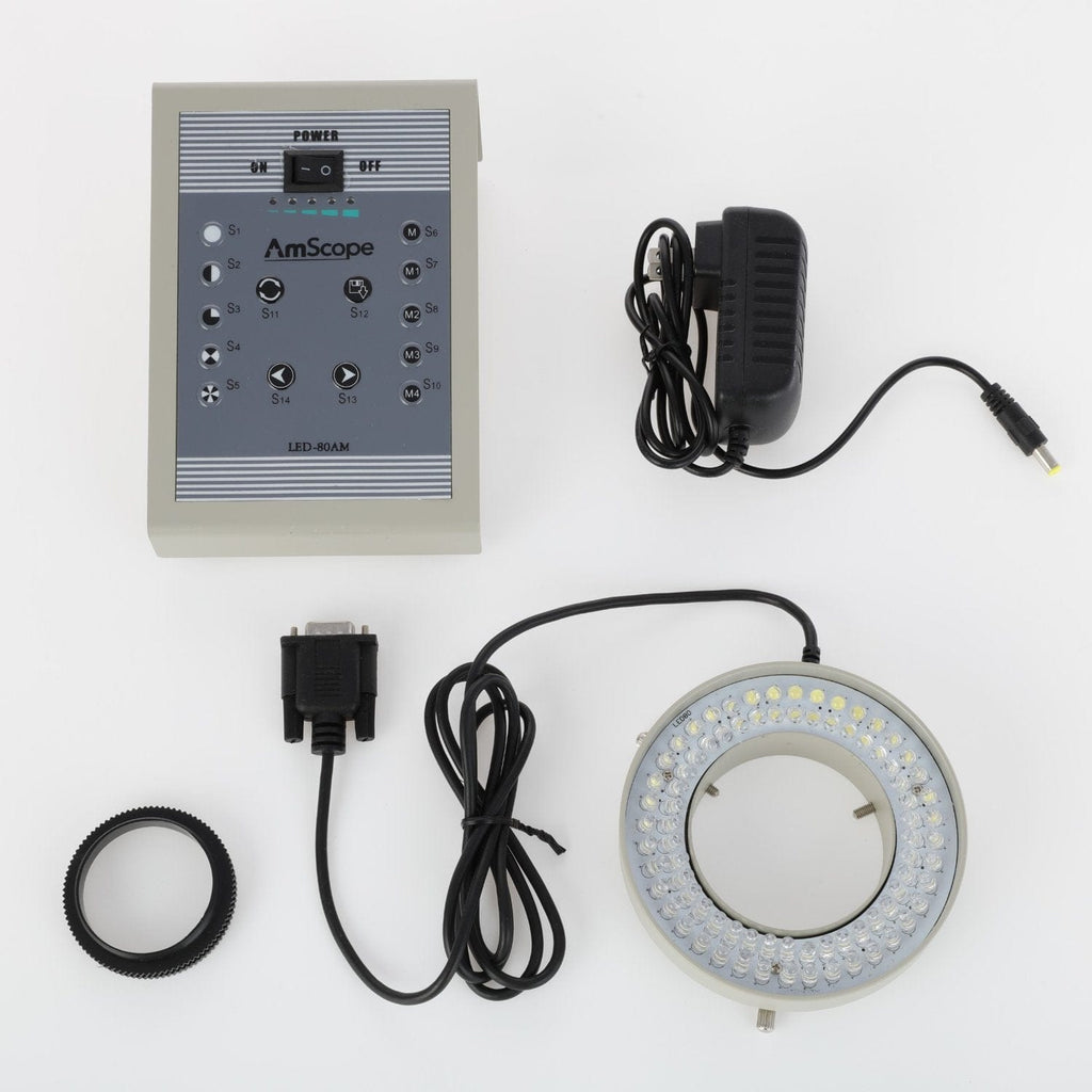 AmScope 80-LED 8-Zone Lighting-Direction-Variable Microscope Ring Illu