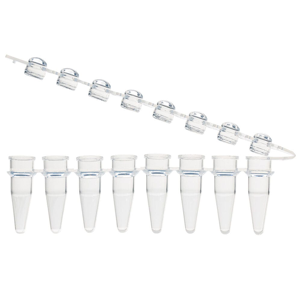 0.2mL 8-Strip Tubes, with Hinged Attached 8-Strip clear Dome caps, Nat ...