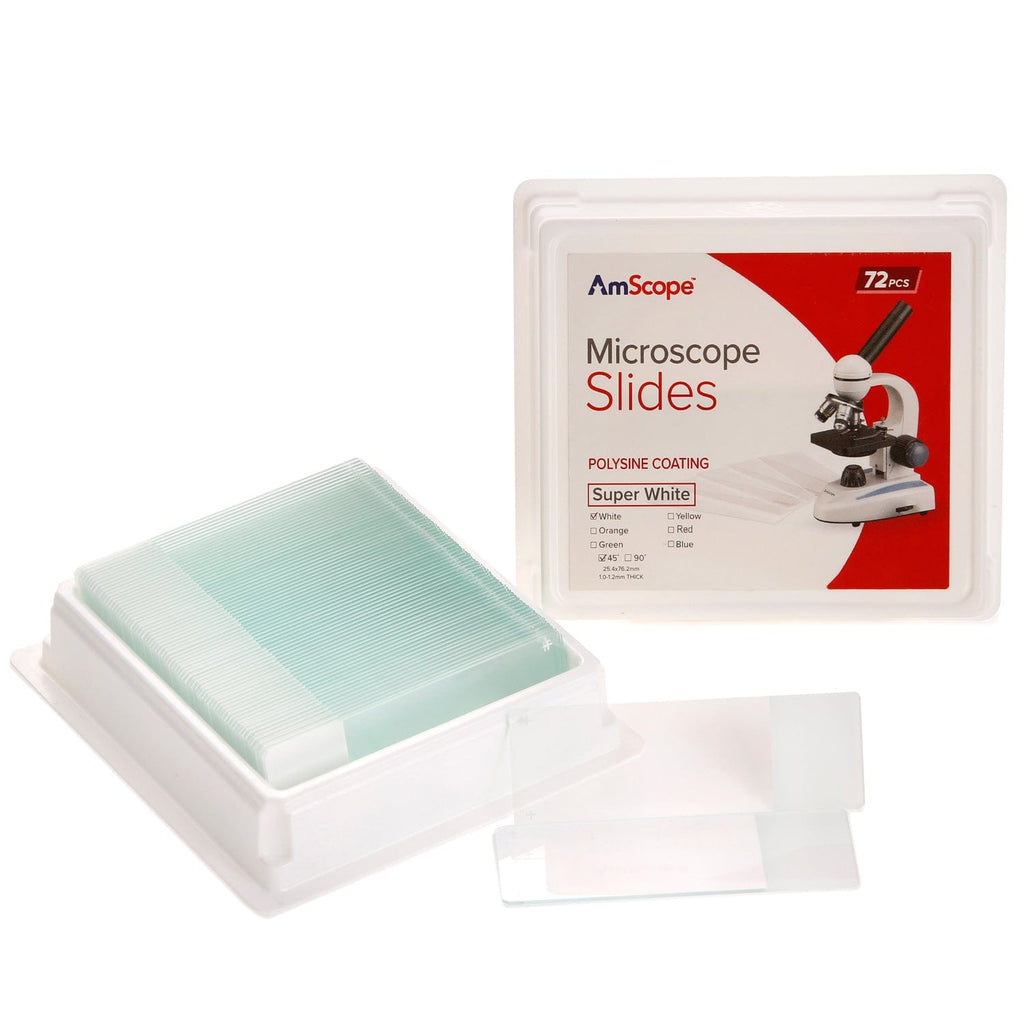 AmScope 72pc Blank Slides with Polysine Coating