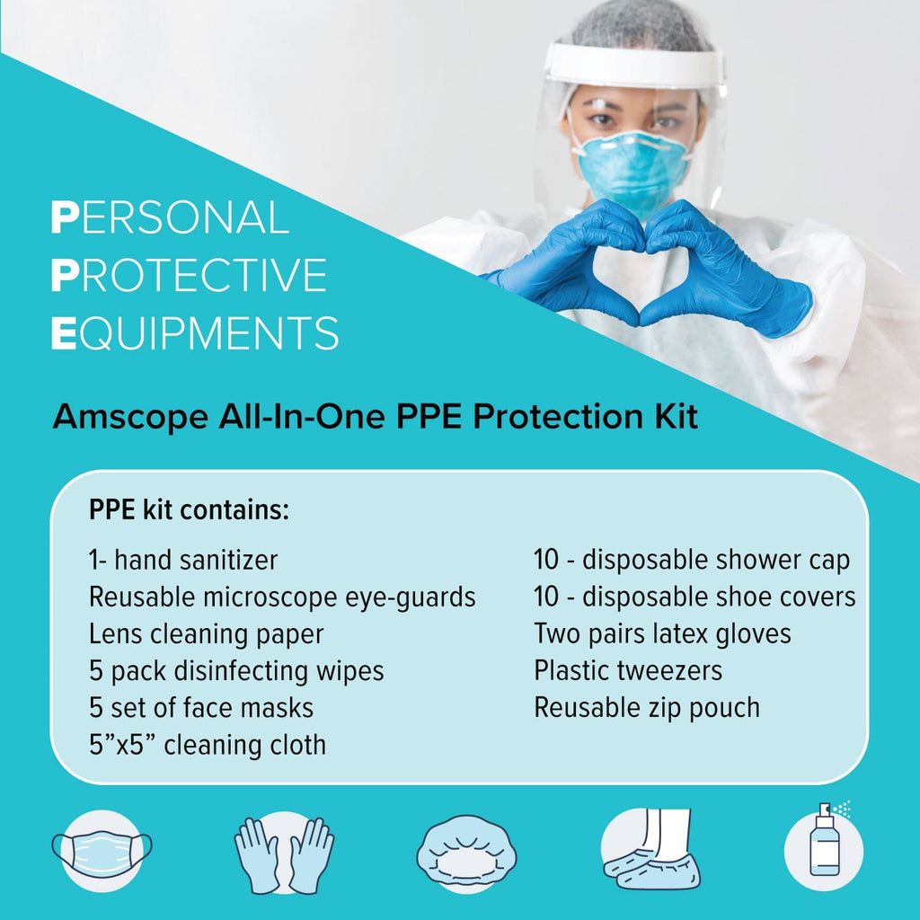 AmScope Multifunctional All-in-one 50+piece Personal Protection Equipm