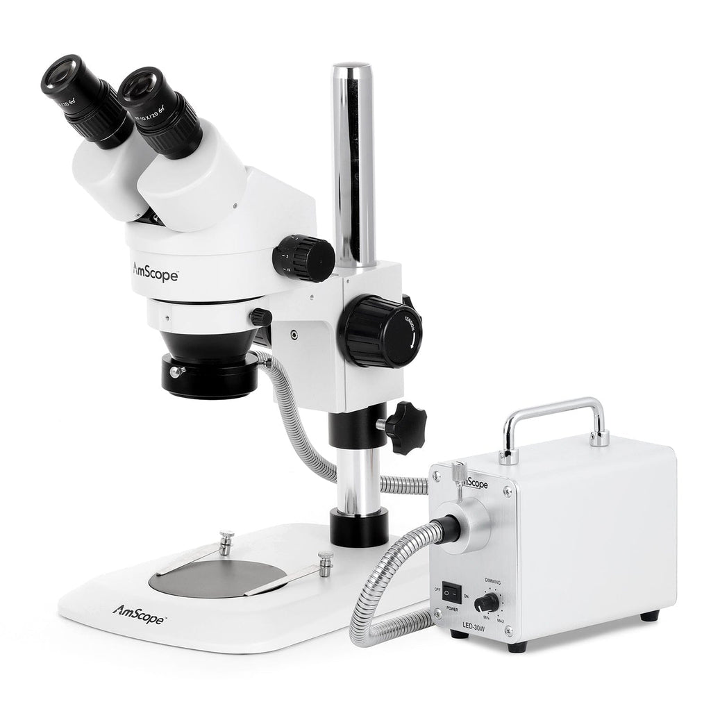 AmScope SM-1 Series Zoom Binocular Stereo Microscope with 30W LED Fibe