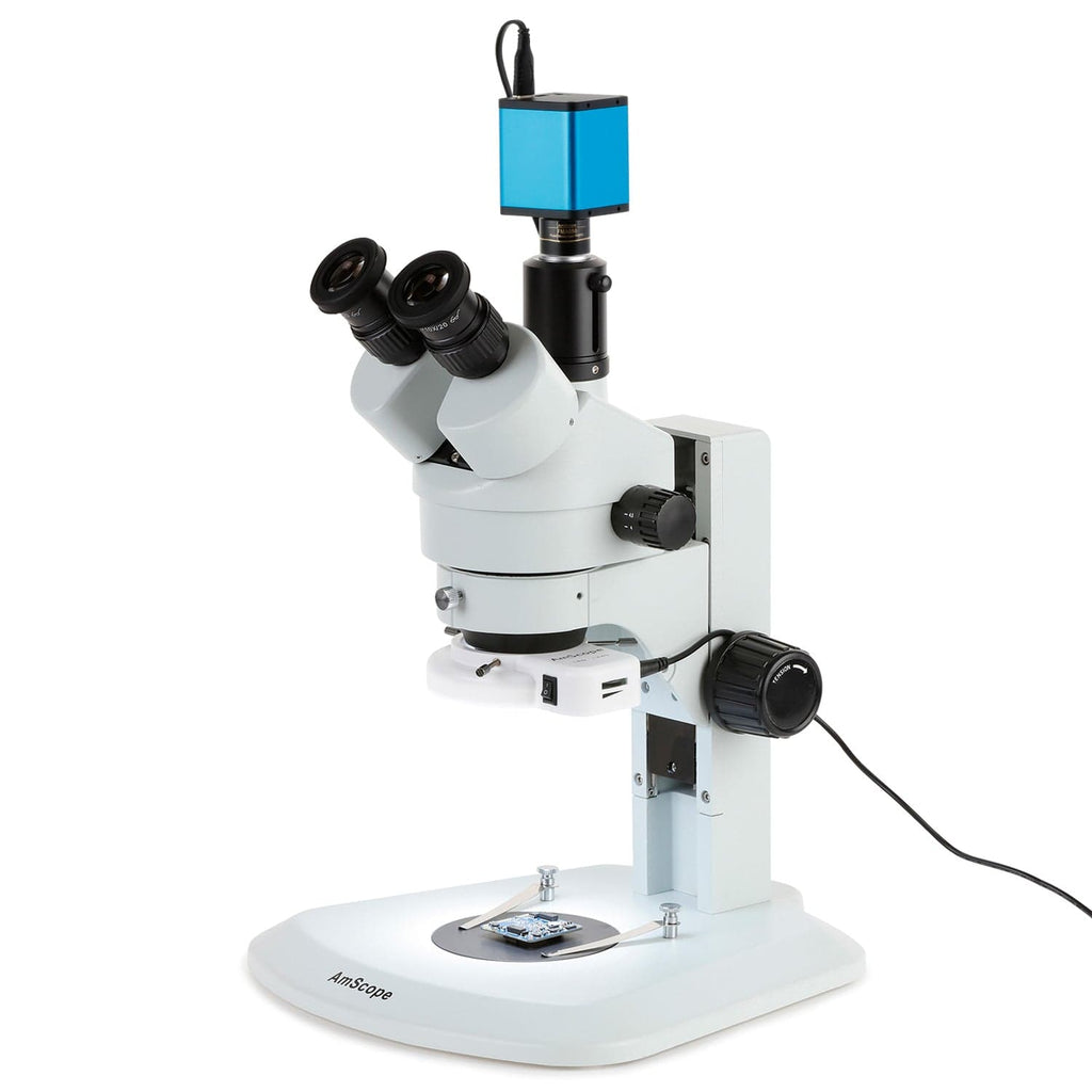 AmScope SM-1 Series Zoom Trinocular Stereo Microscope with 144 LED Com