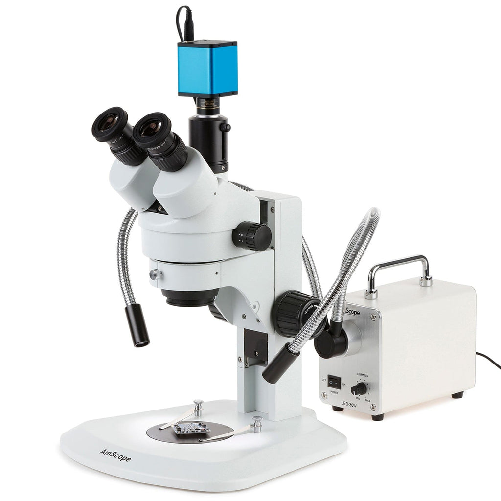 AmScope SM-1 Series Zoom Trinocular Stereo Microscope with 30W LED Dua
