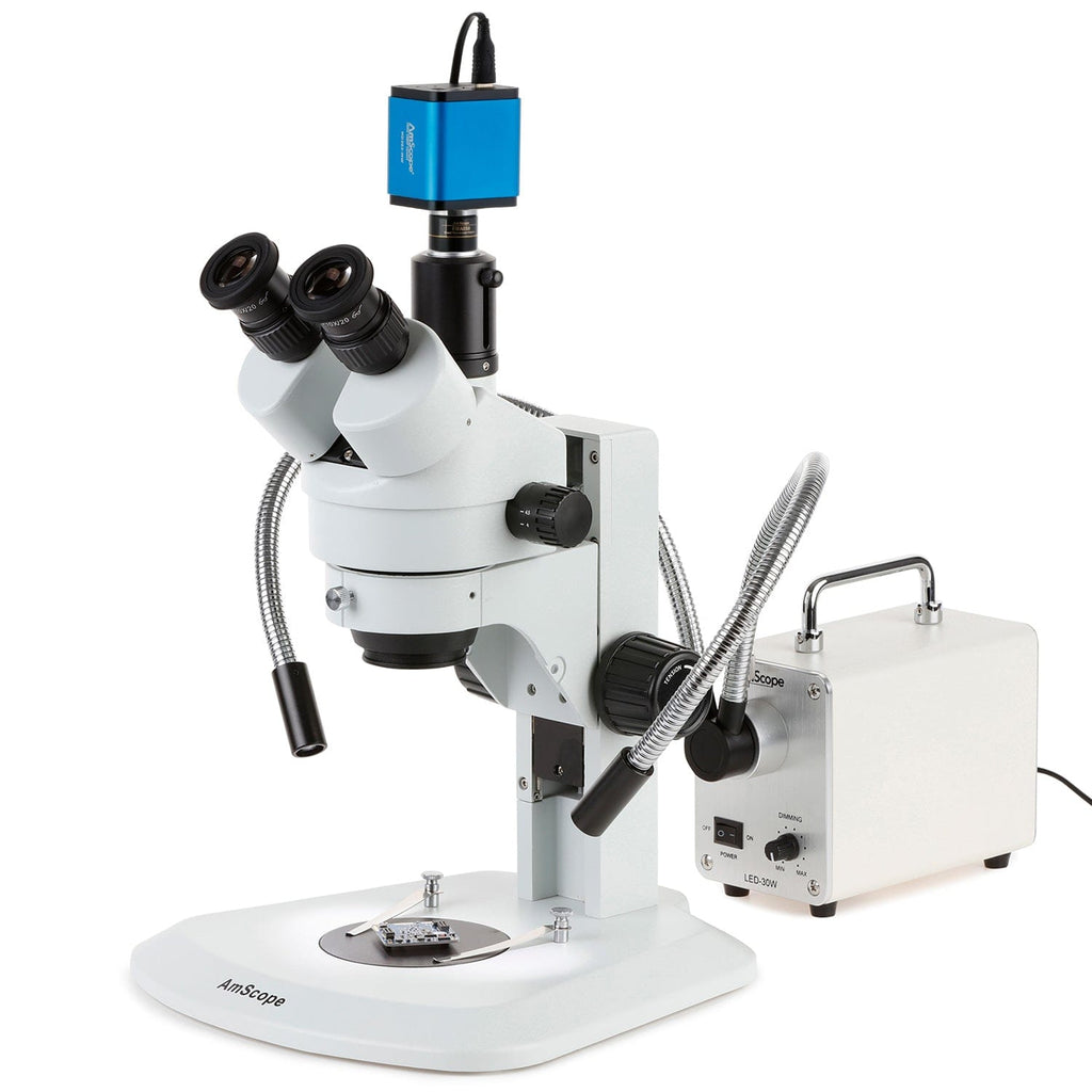 AmScope SM-1 Series Zoom Trinocular Stereo Microscope with 30W LED Dua
