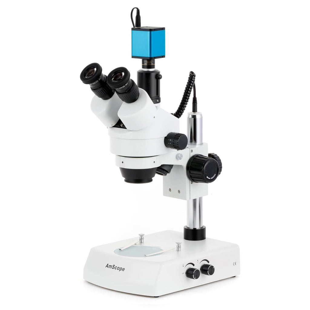AmScope SM-2 Series Trinocular Stereo Microscope on Pillar Stand with