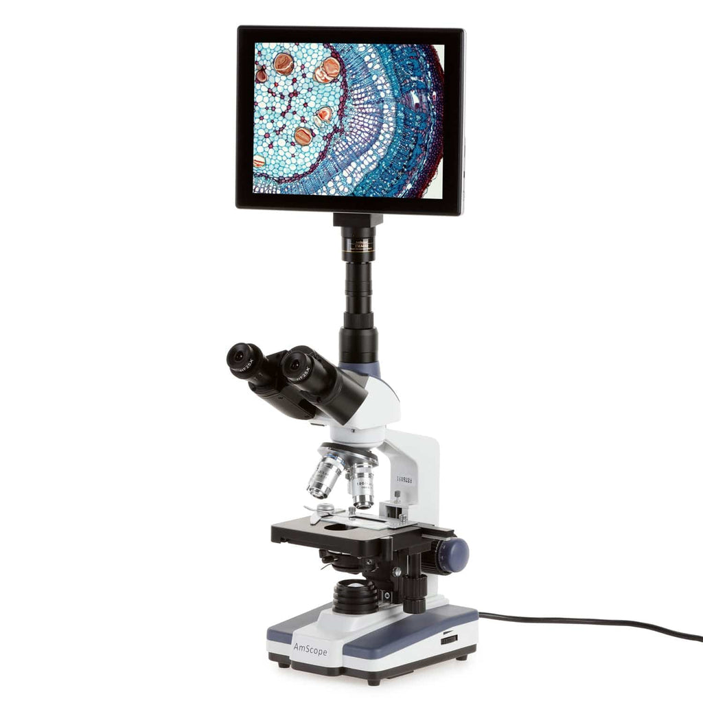 AmScope T120 Series Biological Trinocular Compound Microscope with 9.7