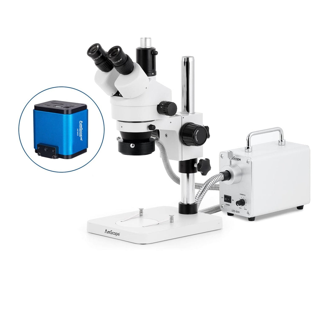 AmScope SM-1 Series Zoom Trinocular Stereo Microscope with 30W LED Fib