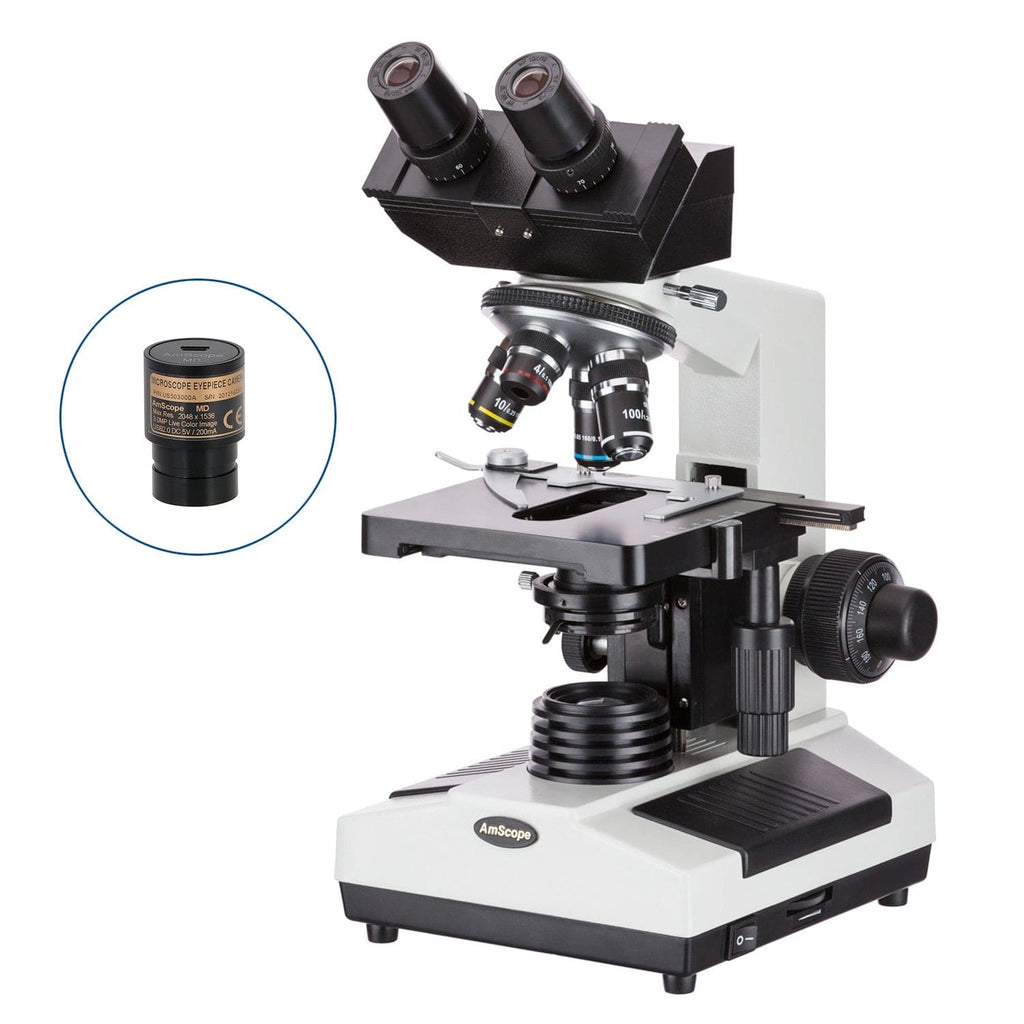 AmScope B390 Series Binocular Compound Microscope with 20W Halogen, 3D