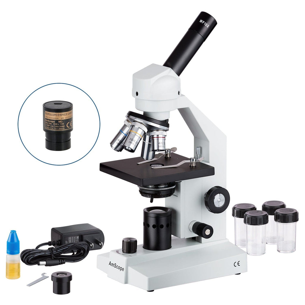 AmScope M500 Series LED Student Monocular Compound Microscope with Mec