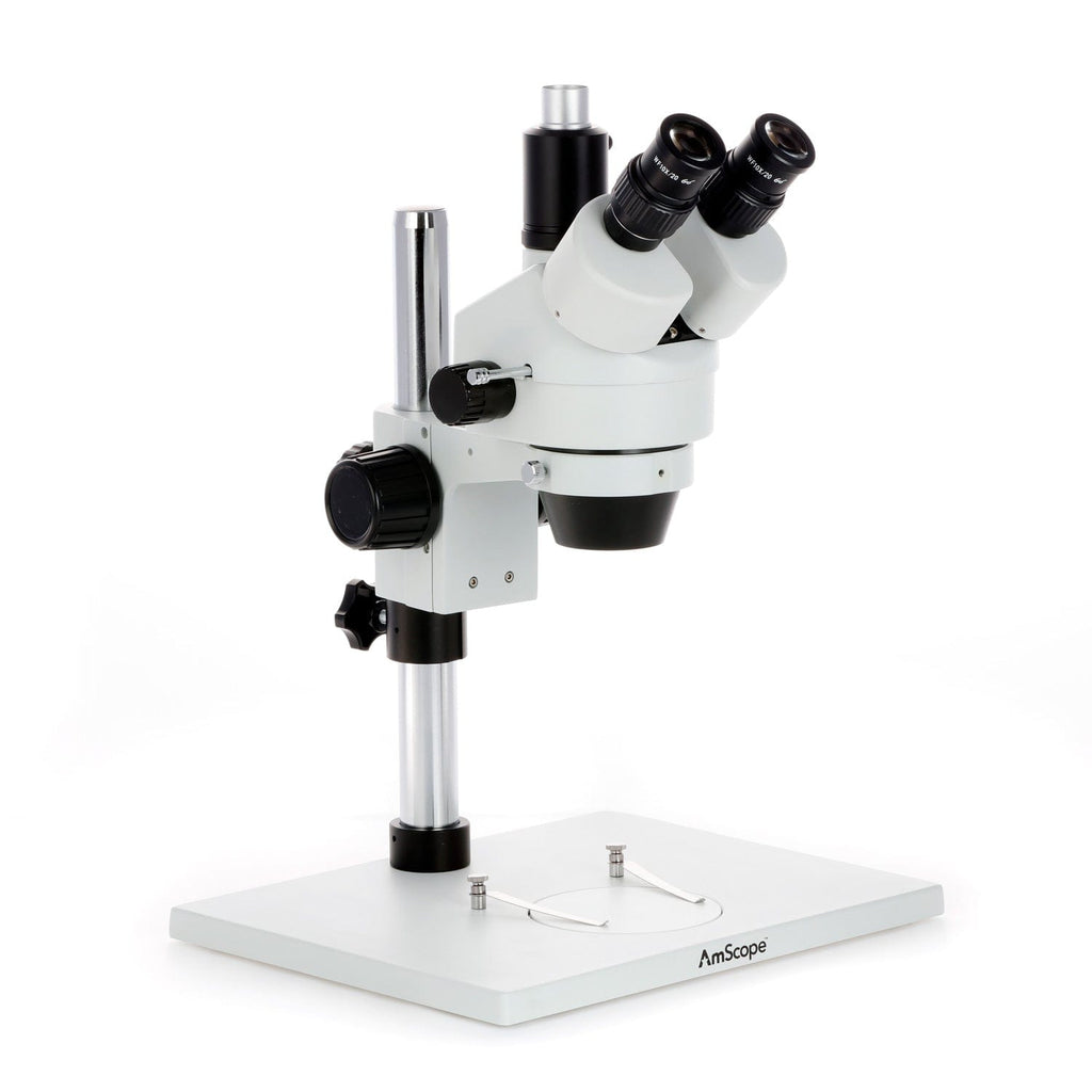 AmScope SM-1 Series Zoom Trinocular Stereo Microscope on Pillar Stand