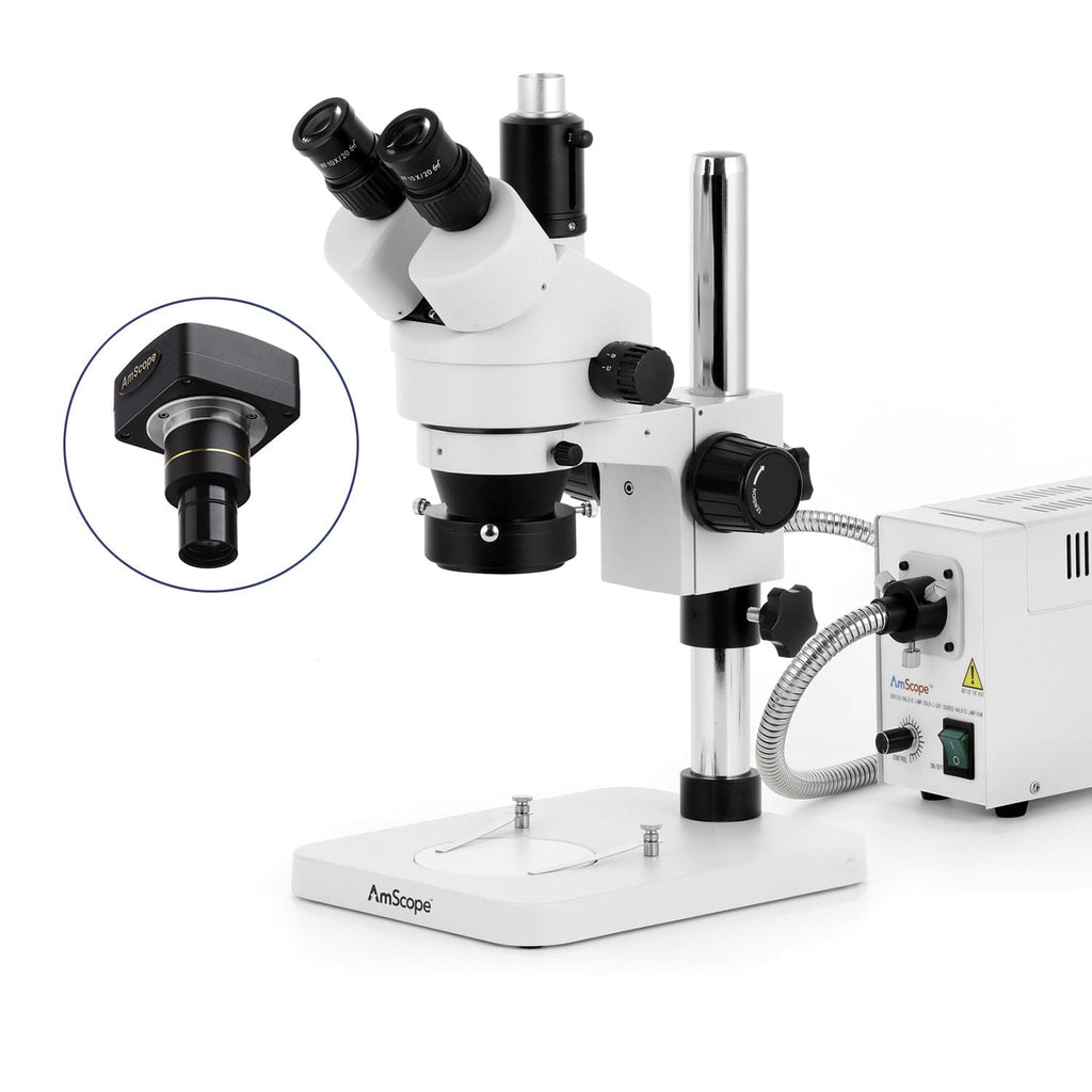 AmScope SM-1 Series Zoom Trinocular Stereo Microscope with 150W Haloge