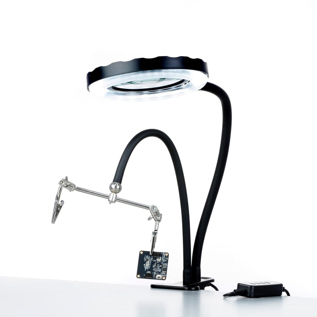 AmScope 1.75X Magnification Dual Gooseneck 4" Diameter Lens 8W LED Cli