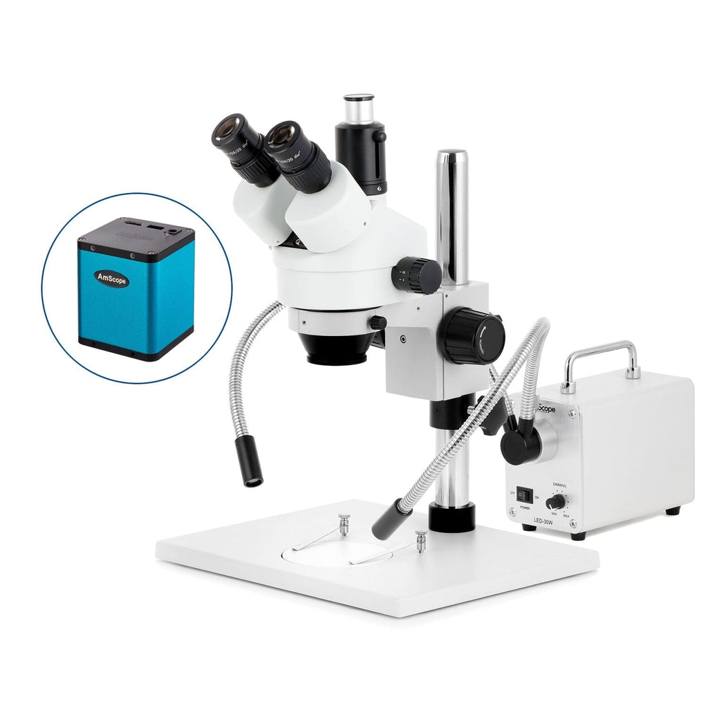 AmScope SM-1 Series Zoom Trinocular Stereo Microscope on Pillar Stand