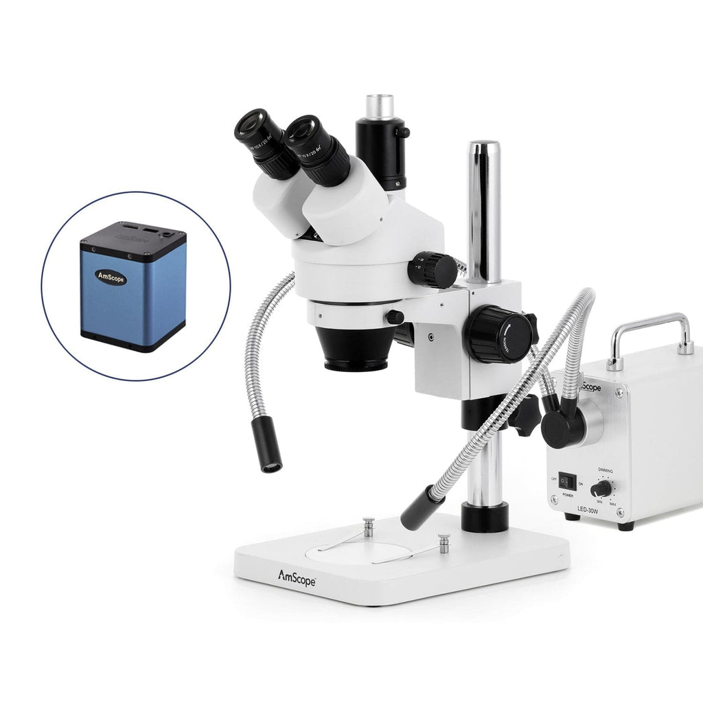 AmScope SM-1 Series Zoom Trinocular Stereo Microscope with 30W LED Dua