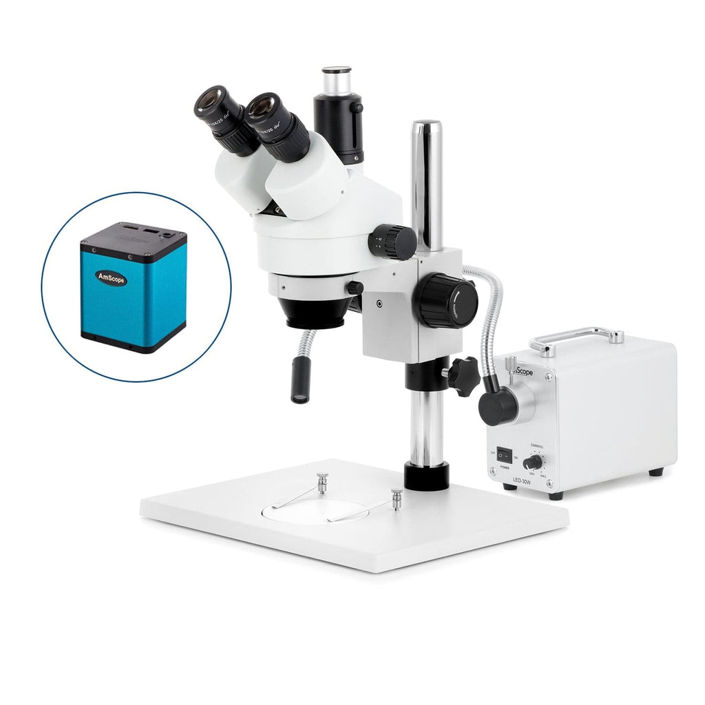 AmScope SM-1 Series Zoom Trinocular Stereo Microscope on Pillar Stand