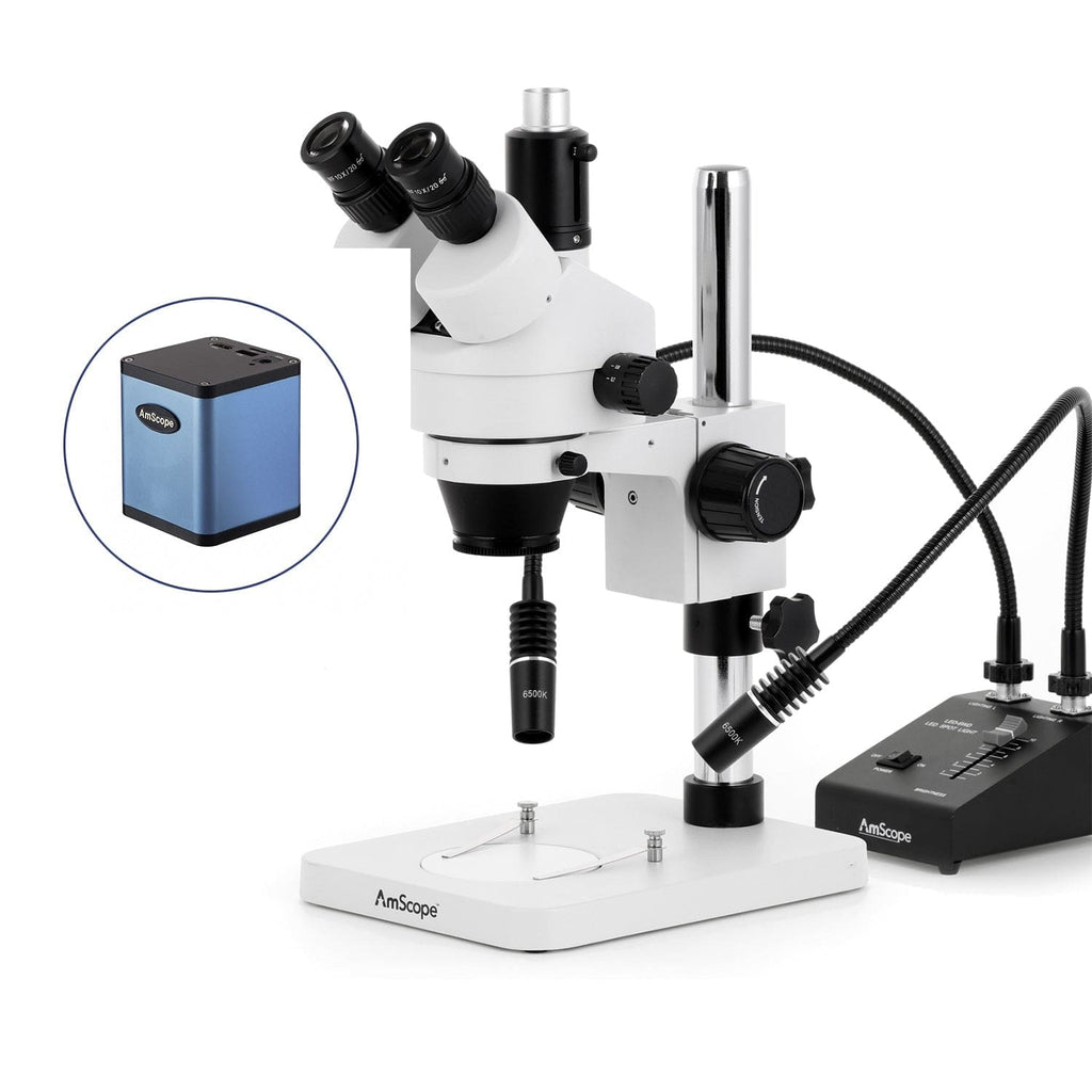 AmScope SM-1 Series Zoom Trinocular Stereo Microscope with 6W Dual-Goo