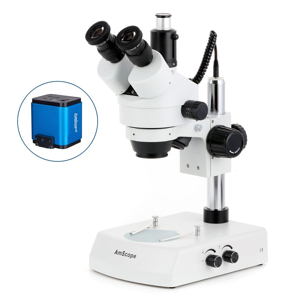 AmScope SM-2 Series Trinocular Stereo Microscope on Pillar Stand with