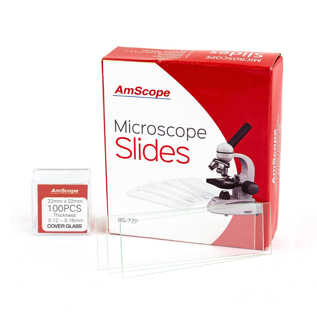 AmScope 72 Pre-Cleaned Blank Microscope Slides and 100 Square Cover Gl