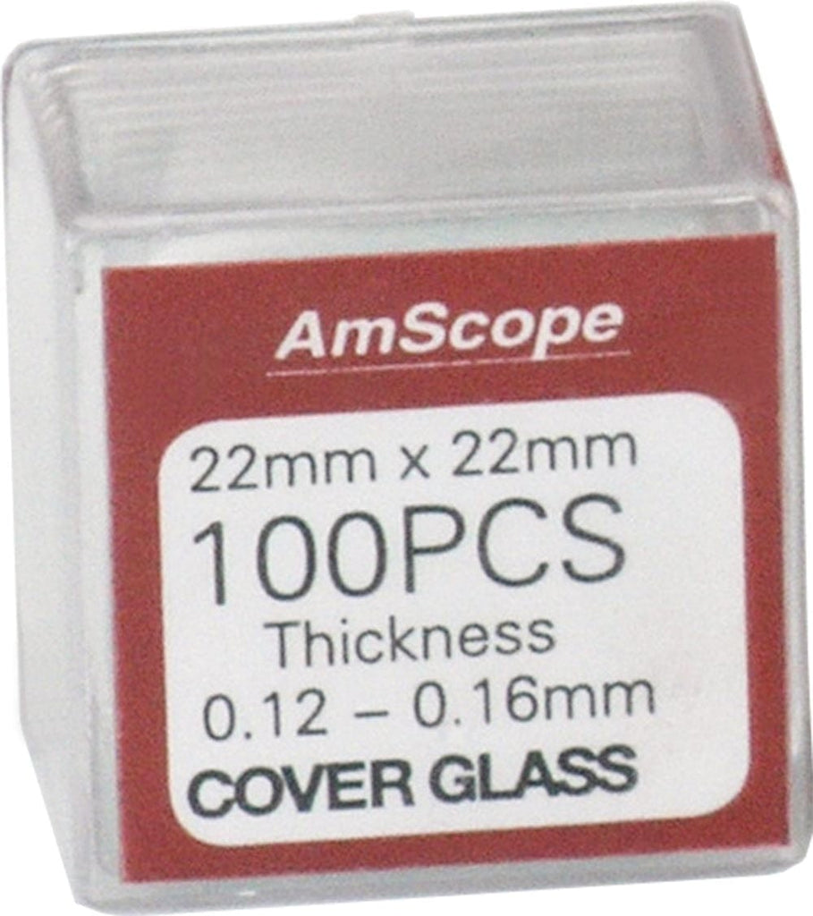 AmScope 100pc Pre-Cleaned 22mm x 22mm Square Microscope Glass Cover Sl