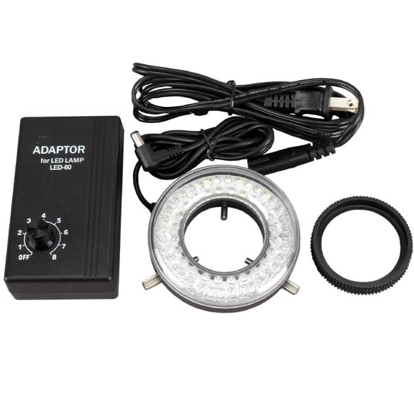 60-LED Microscope Ring Light Illuminator w Adapter and Control Box ...