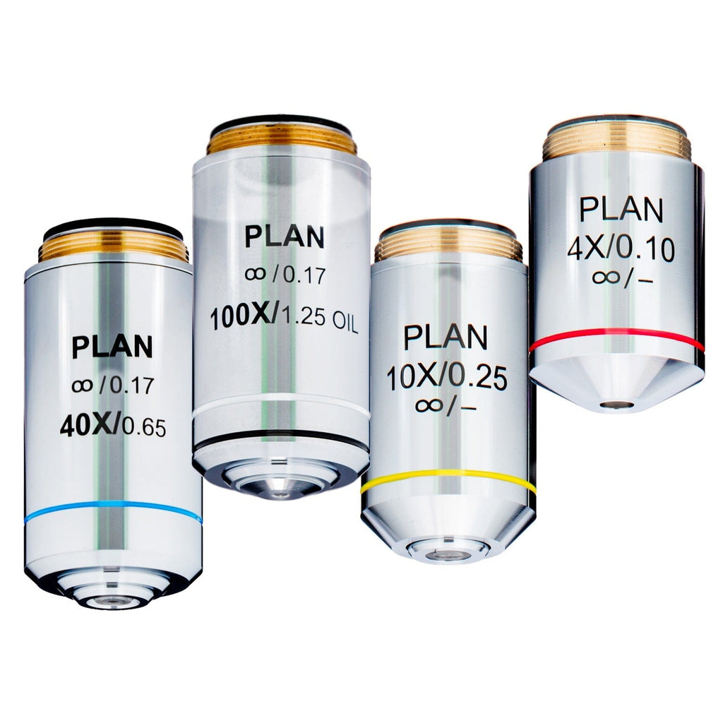 AmScope Infinity Plan Objective Lens Set 4X 10X 40X 100X