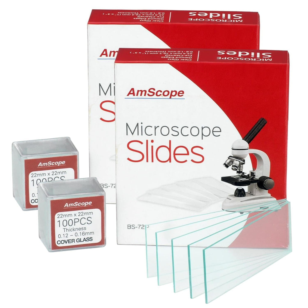 AmScope 144 Pre-Cleaned Blank Microscope Slides and 200 22x22mm Square