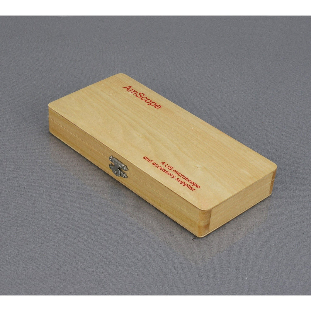 AmScope Microscope Slide Wooden Box Holding 50 Piece Slides