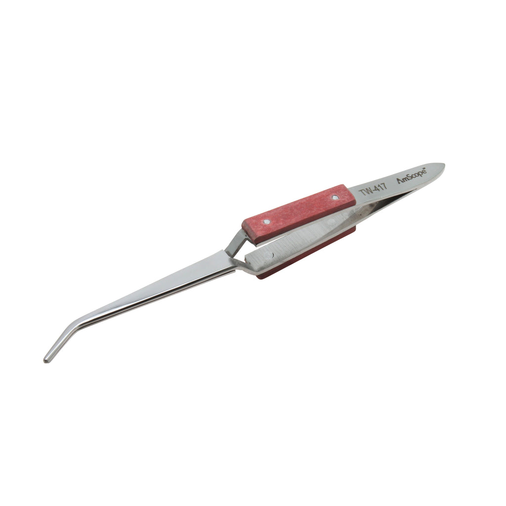AmScope 6 1/2 in. Locking Curved Fiber Grip Tweezers