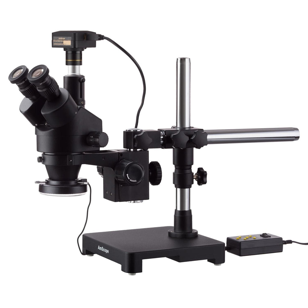 AmScope SM-3 Series Zoom Black Trinocular Stereo Microscope 7X-135X Ma